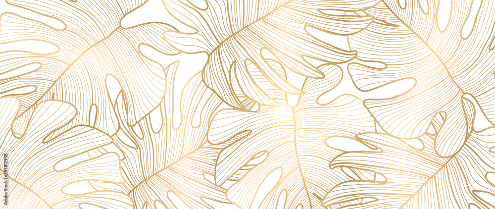 Luxury Gold nature background vector. Floral pattern, Golden split-leaf ...