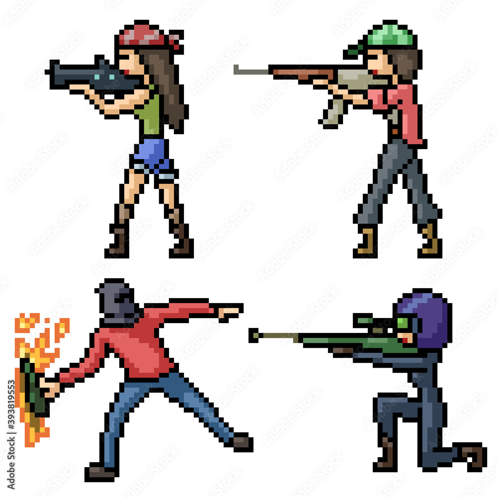 pixel art set isolated mob fighter Stock Vector | Adobe Stock