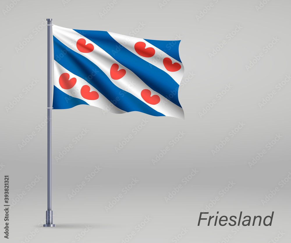 Waving flag of Friesland - province of Netherlands on flagpole ...