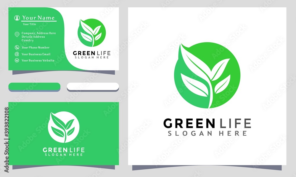 Green Life logo Designs vector illustration, Business card template ...