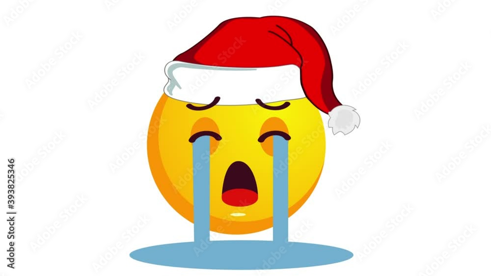 Animation of a crying yellow emoji in santa claus christmas hat ...