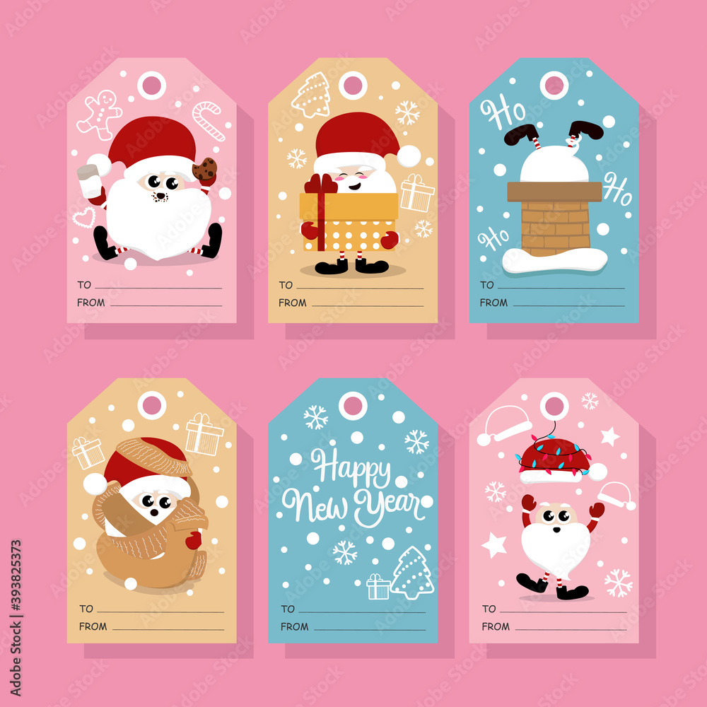 Christmas gift tags. Cute gift tags. Gift tags with Santa. Vector gift ...