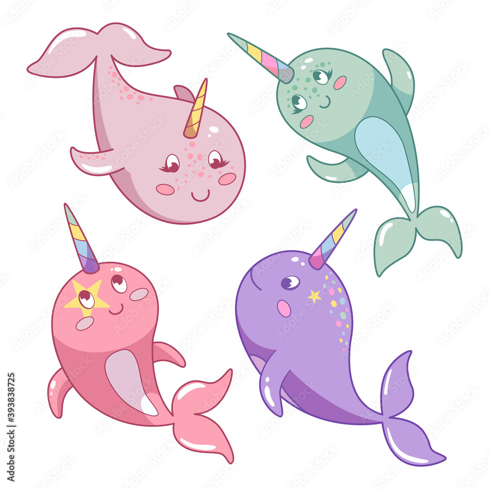 Marine animal narval, character unicorn narwhal Stock Vector | Adobe Stock