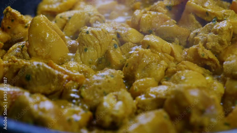 Scene in the kitchen with hot pan and making Moorish chicken skewers in ...