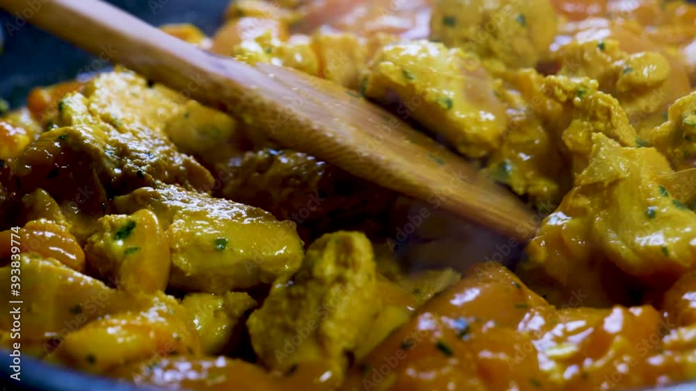Scene in the kitchen with hot pan and making Moorish chicken skewers in ...