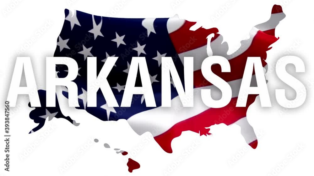 Arkansas state text with USA map flag video waving in wind. Waving Flag ...