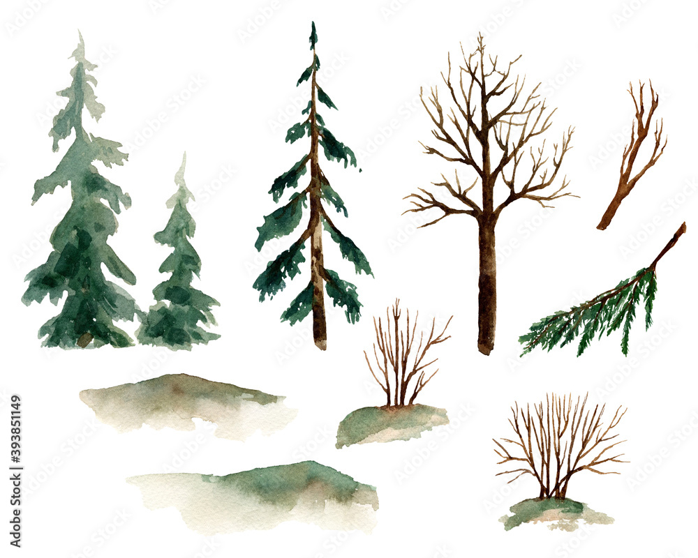 Watercolor clipart forest Stock Illustration | Adobe Stock