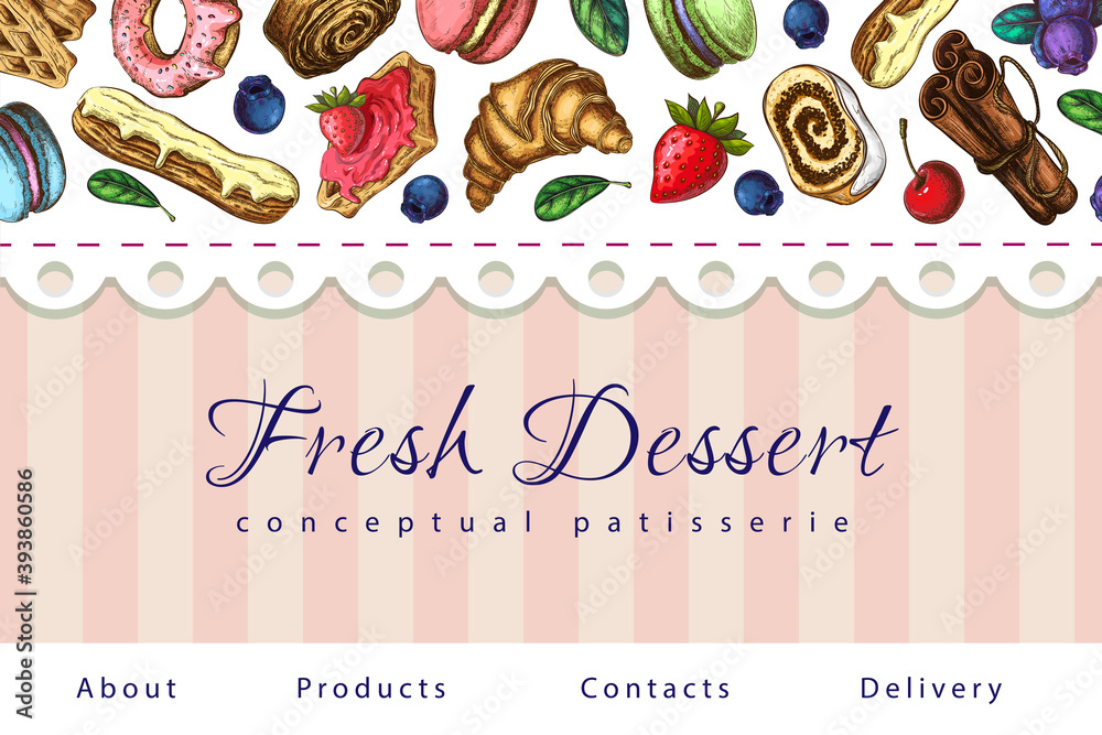 Vecteur Stock bakery illustration. pastry banner, background, sweets ...