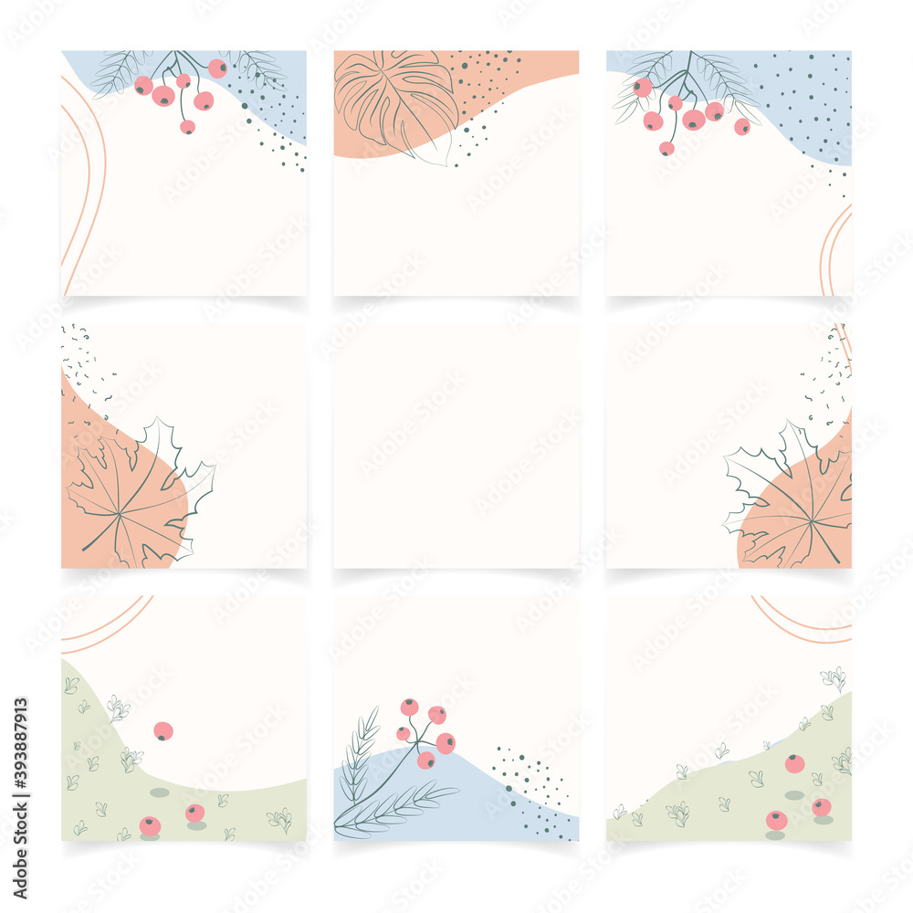 Set of editable square social media posts templates with floral ...