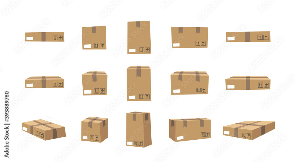 Carton Open and Closed Recycling Boxes Set. Cartoon Style Illustration ...