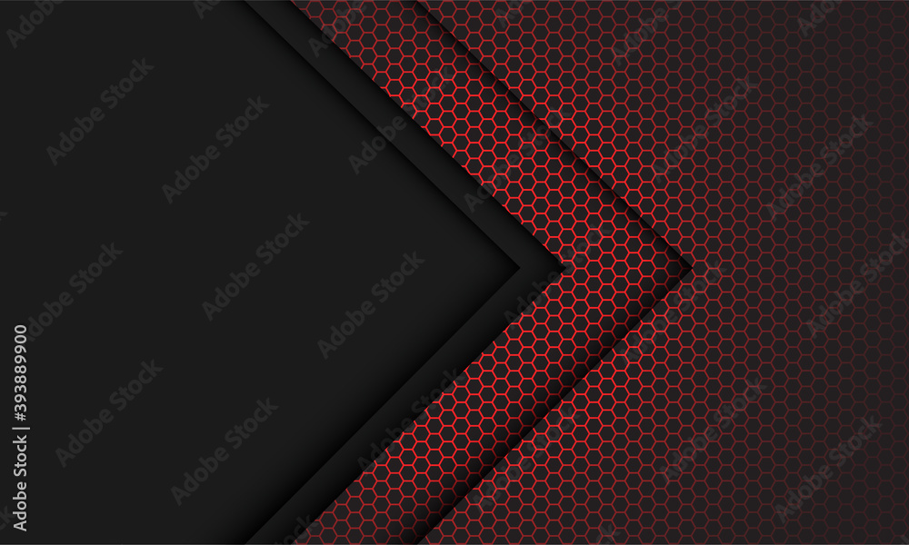 Abstract red hexagon mesh light grey arrow direction with blank space ...