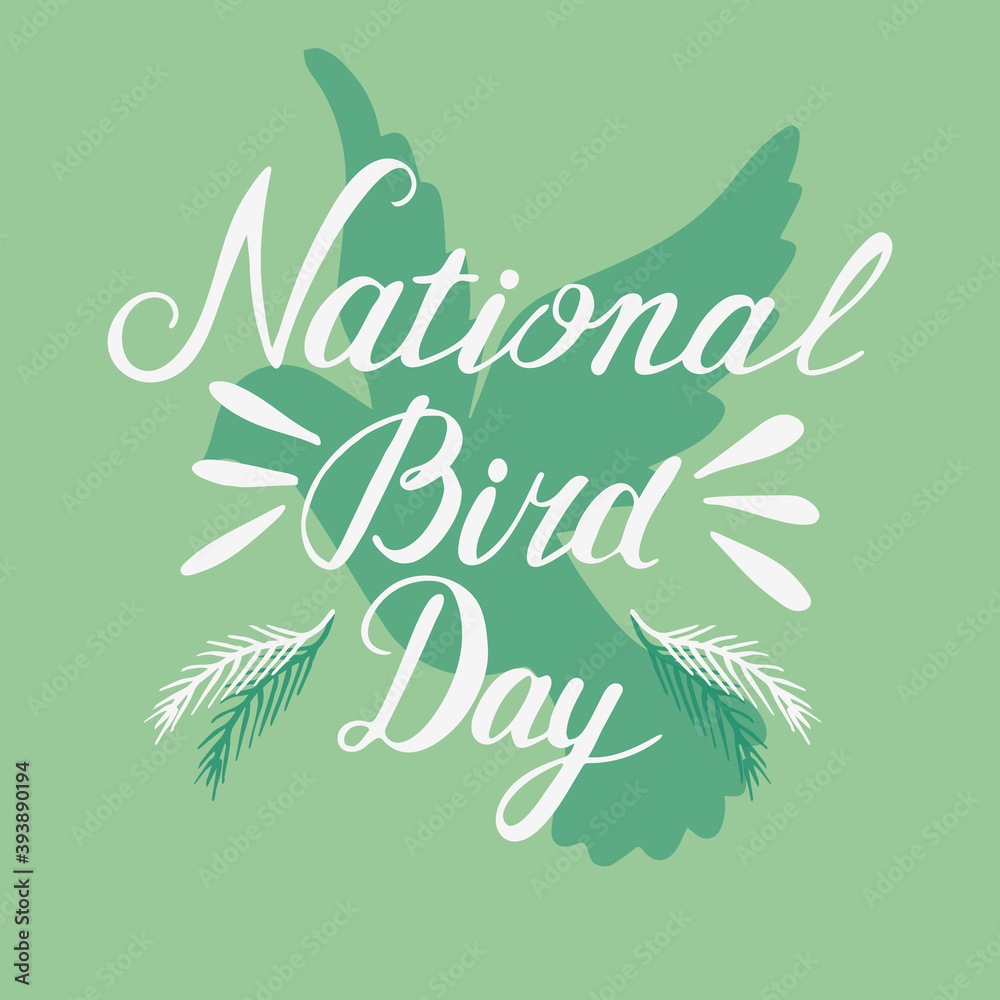National Bird day. 4 may. Calligralhic text with bird silhouette ...