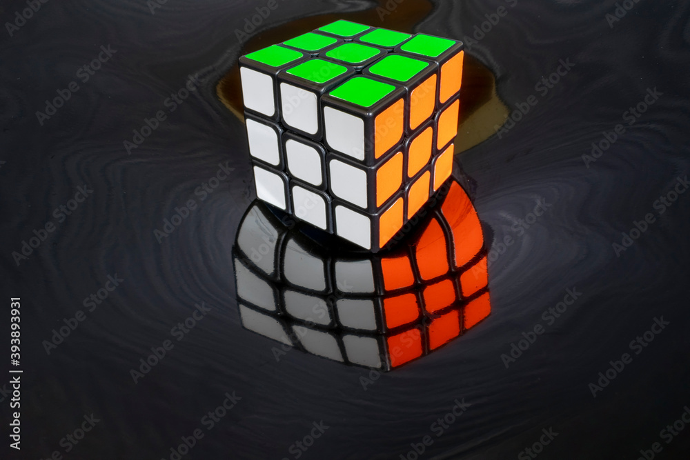 Rubik's cube solved with distorted and blurred reflection Stock Photo ...