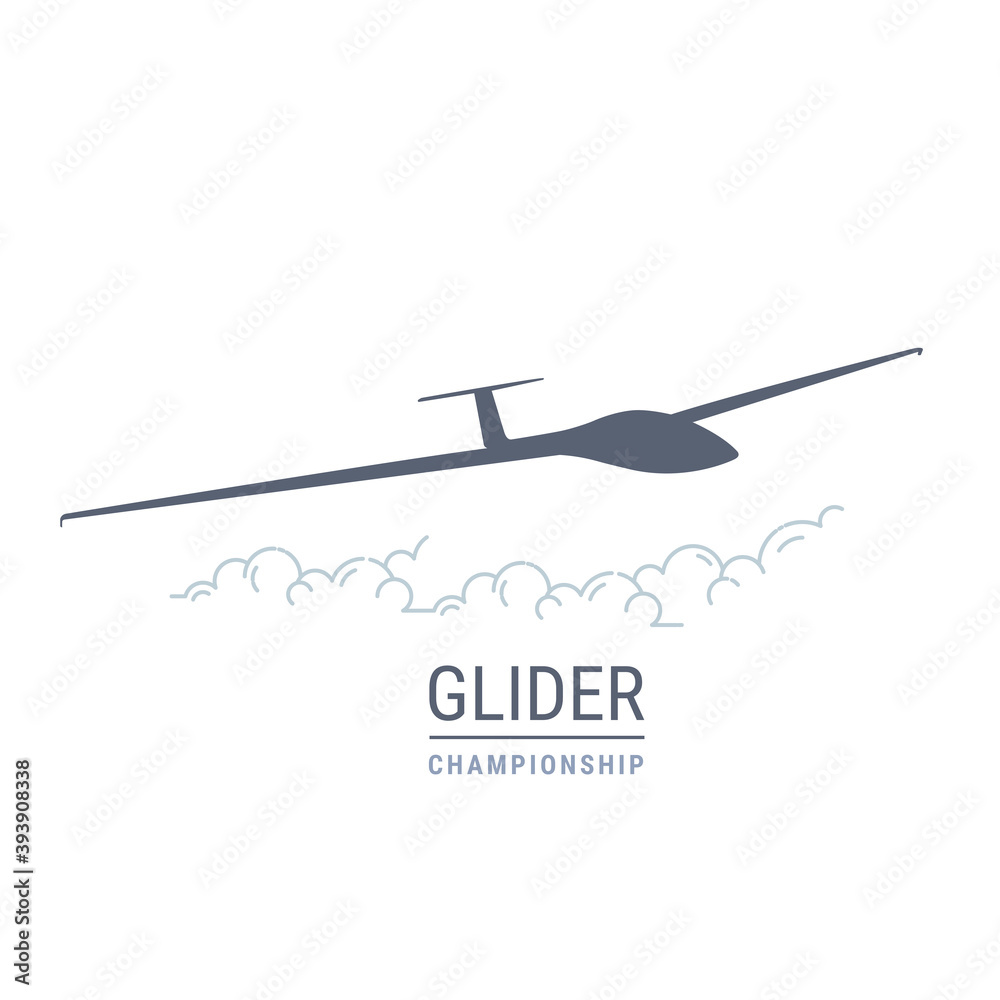 Gliding flight emblem with sailplane, soaring glider silhouette, none ...