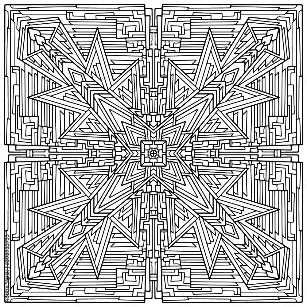 square mandala drawn with linear figures on a white background for ...
