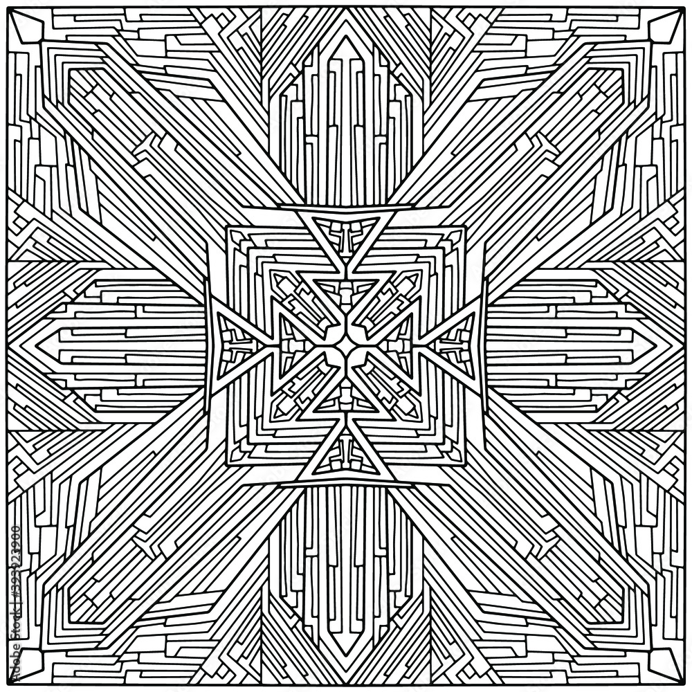 abstract square mandala drawn with abstract lines and figures on a ...