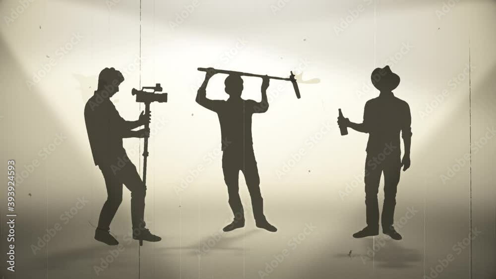 Silhouette People Acting Scene Under Spotlight, Film Crew Vintage Style ...