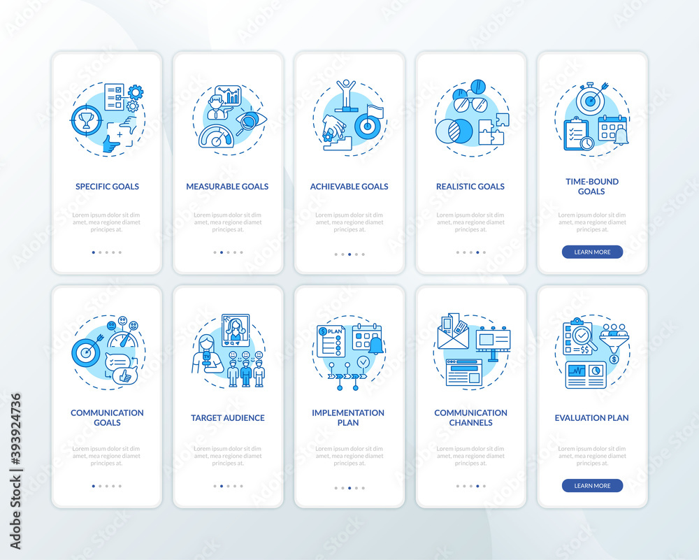 Communication strategy onboarding mobile app page screen with concepts ... Communication strategy onboarding mobile app page screen with concepts ...