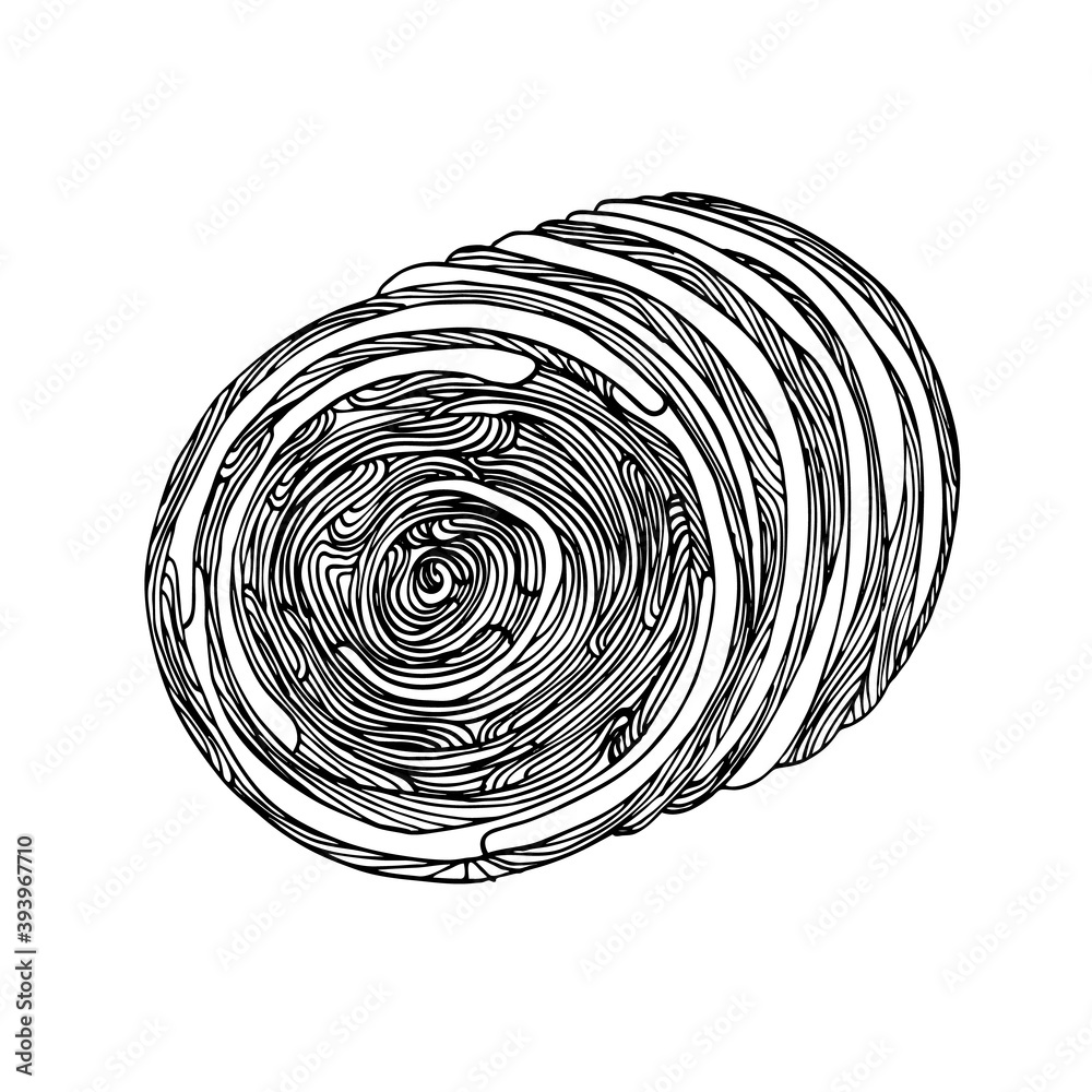 Stylized roll. Haystack, ham, thread. Black and white hand-drawn image ...