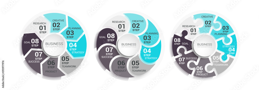 Modern Round Chart 3D Infographic Template with a Eight Steps for ...