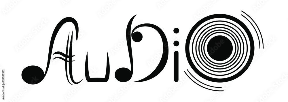 Decorative typographical lettering illustration of a word "Audio" with ...