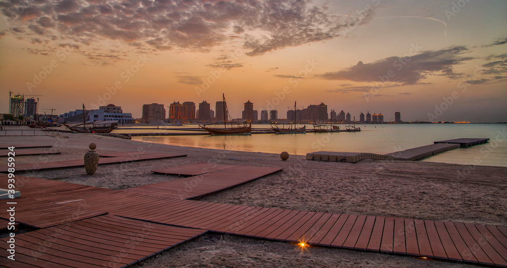 Katara beach in Doha, Qatar sunset view with clouds in the sky in ...