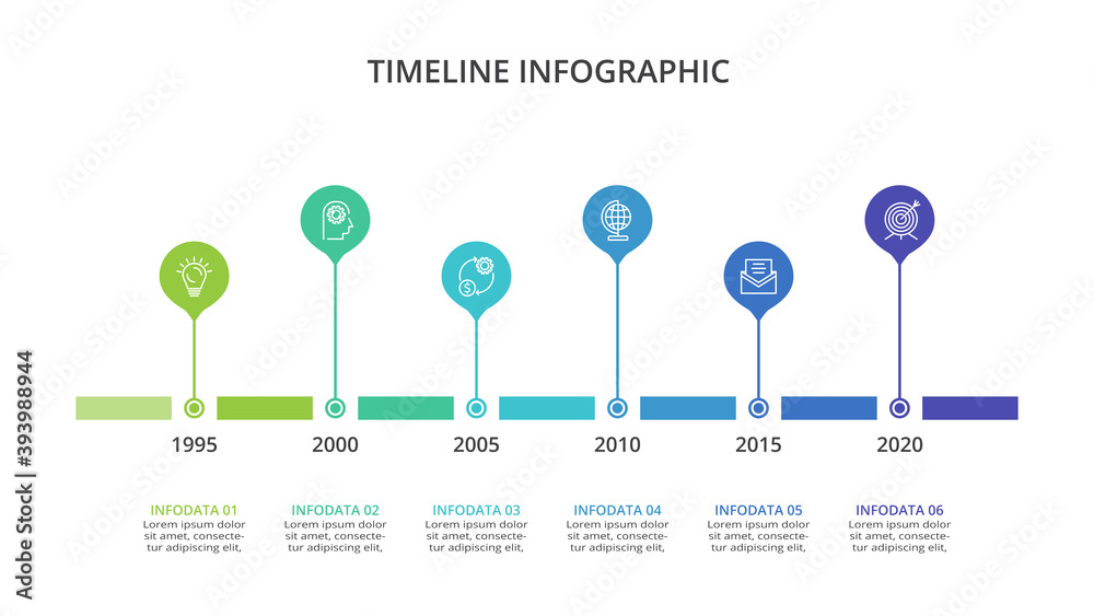Timeline with 6 elements, infographic template for web, business, presentations, vector ...