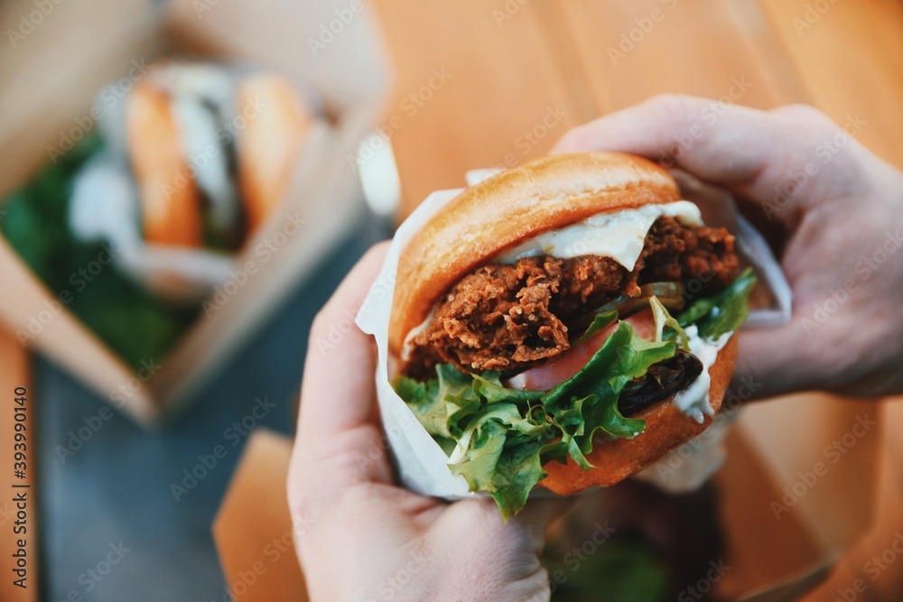 takeout burgers sandwiches local restaurant Stock Photo | Adobe Stock