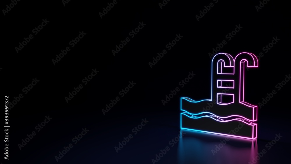 3d glowing neon symbol of symbol of swimming pool isolated on black ...