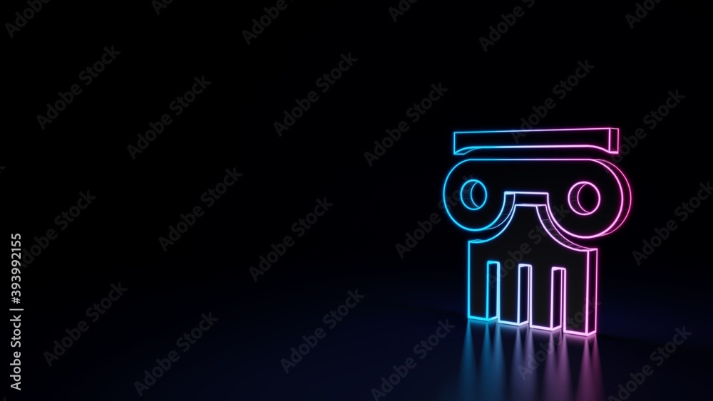 3d glowing neon symbol of symbol of ionic columns isolated on black ...