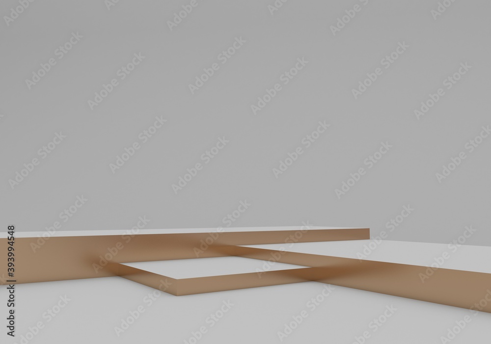 Gold and white podiums. Rectangular shapes on a white background. Three ...