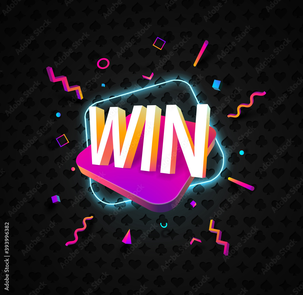 WIN word with 3d vibrant shape and neon light effect on dark background ...