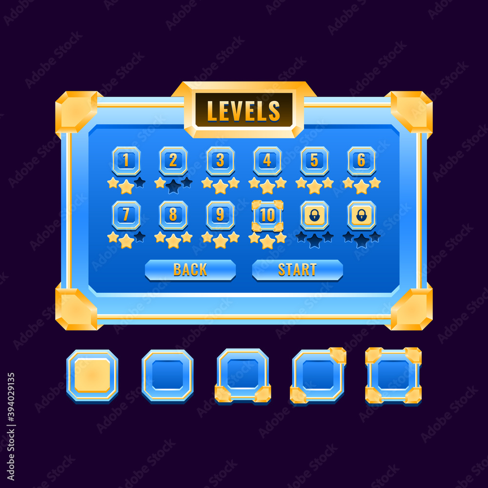 fantasy golden diamond game ui level selection interface for gui asset elements Stock Vector ...
