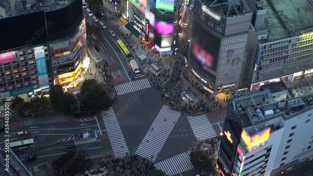 SHIBUYA TOKYO, JAPAN : Wide aerial high angle sunset CITYSCAPE of ...