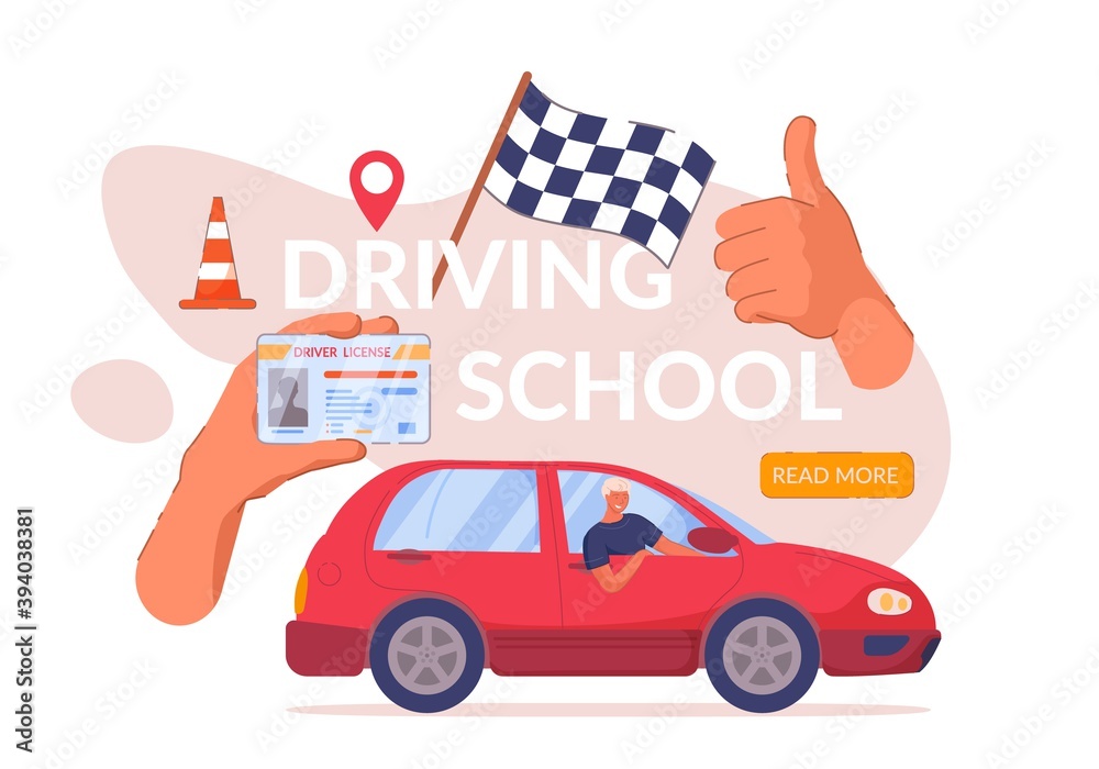 Driving school web banner advertisement design. Car driver class ...