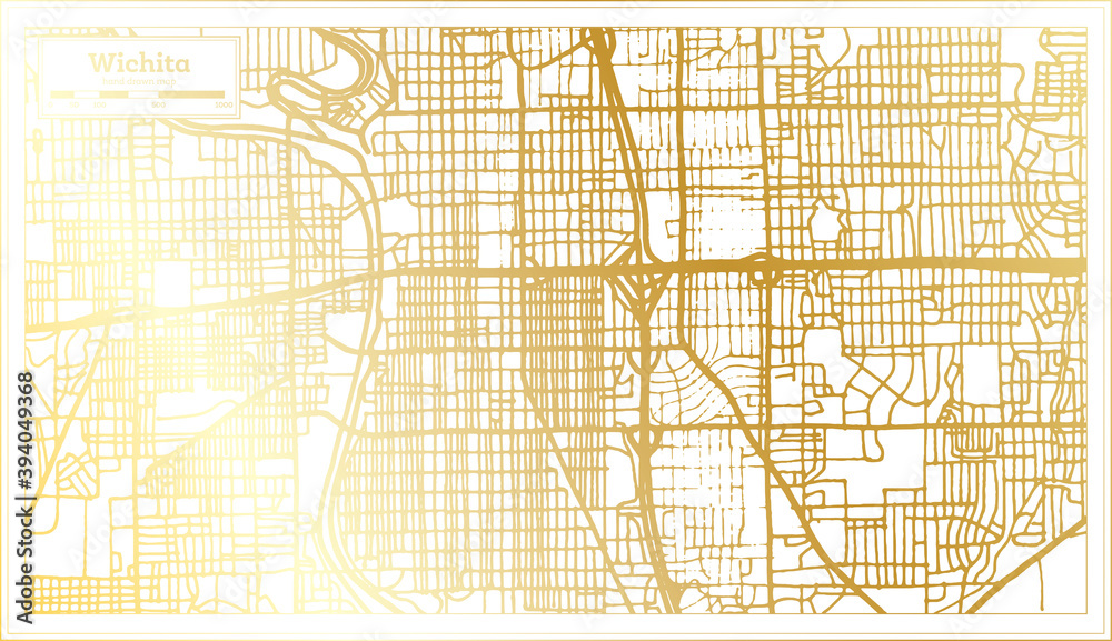 Wichita USA City Map in Retro Style in Golden Color. Outline Map. Stock ...