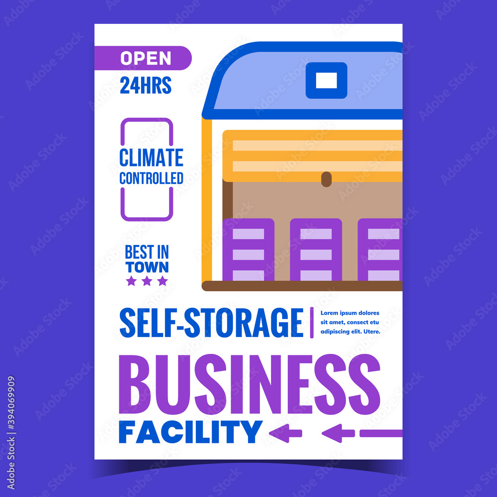 Self-storage Facility Business Promo Poster Vector. Climate Controlled ...