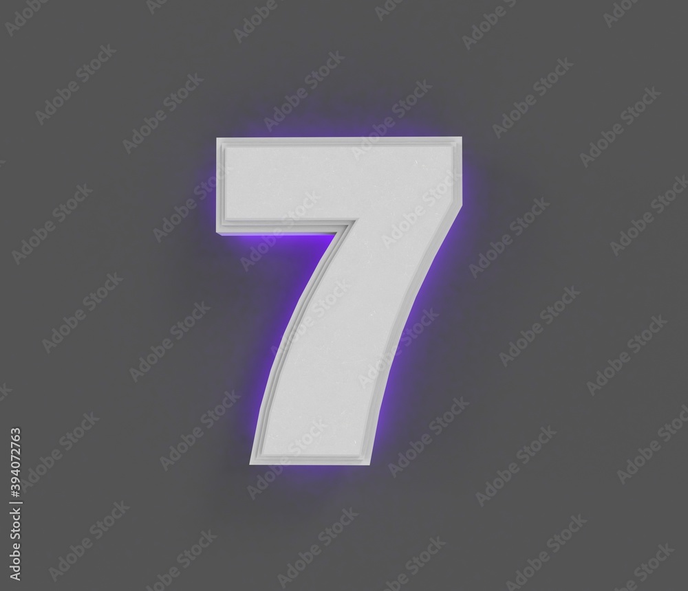 Grey concrete font with purple backlight - number 7 isolated on grey ...