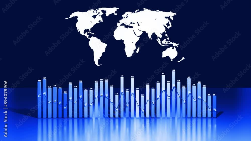 abstract beautiful columns form graph and with the world map form an ...