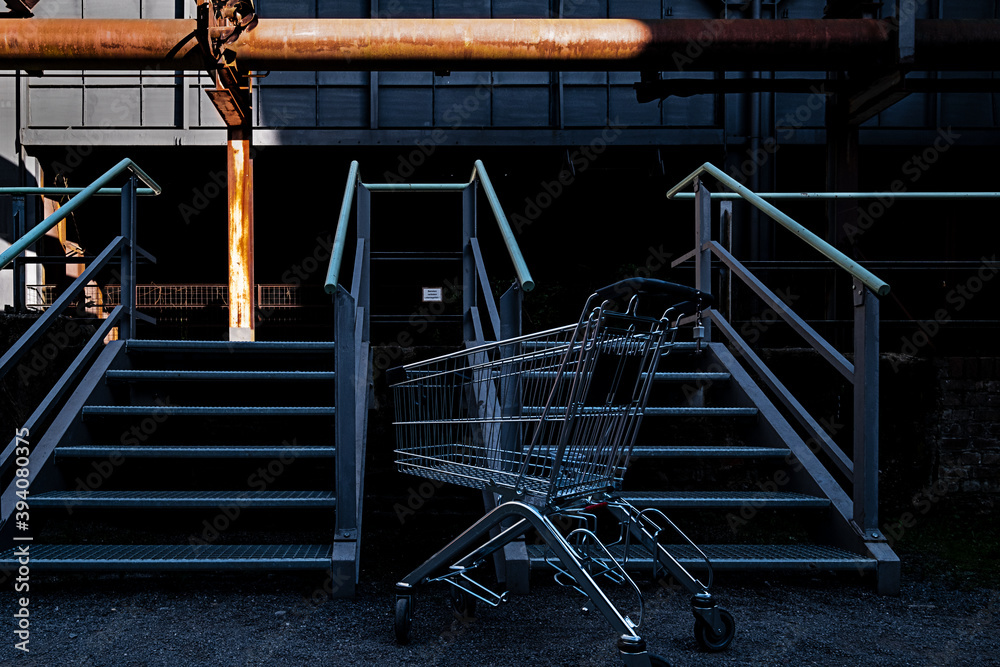 Shopping Cart In Front Of Staircase In Industrial Plant Stock Photo ...