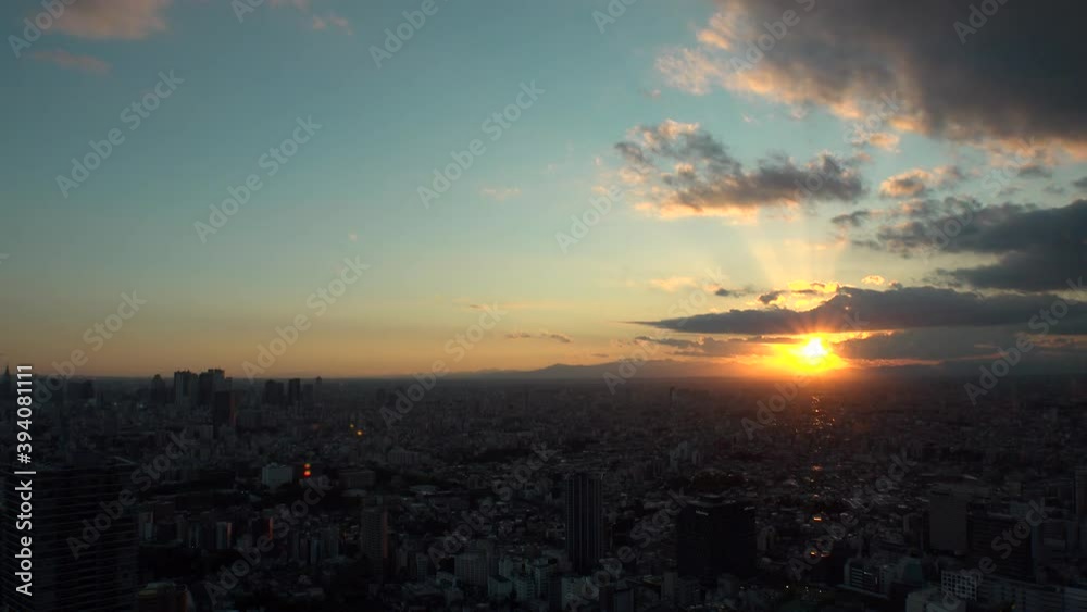 TOKYO, JAPAN : Aerial high angle sunset CITYSCAPE of TOKYO. View of ...