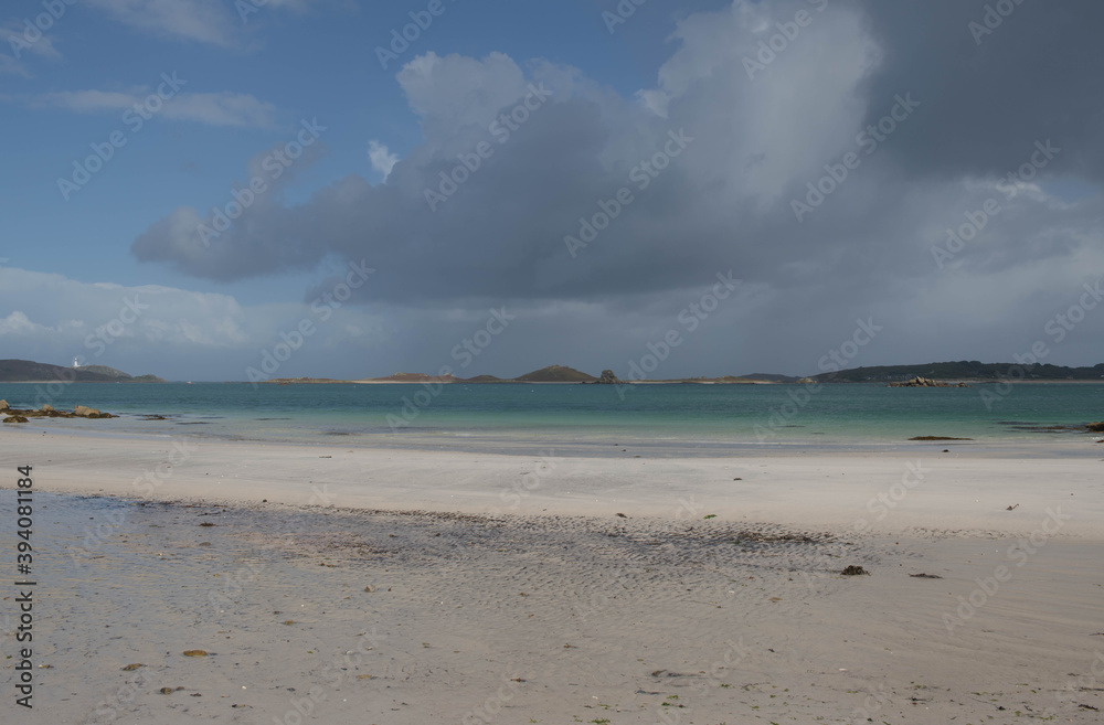 Panoramic Landscape on the Derseted Pentle Beach with Round Island ...