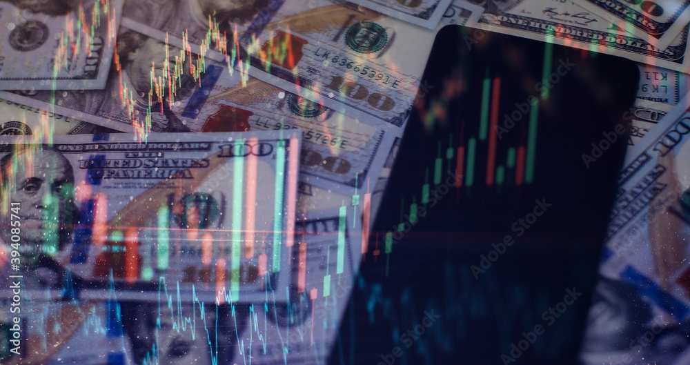 Charts of financial instruments with various type of indicators ...
