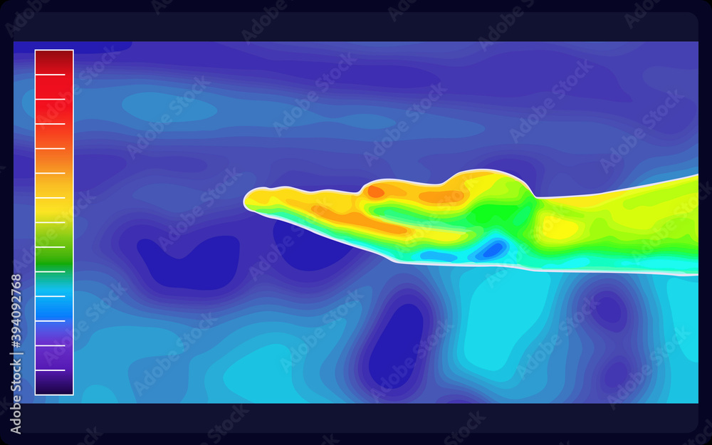 Vector graphic of Thermographic image of Hand sign open hand on blurred ...