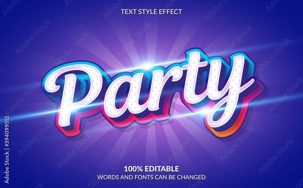 Editable Text Effect Party Text Style Stock Vector | Adobe Stock