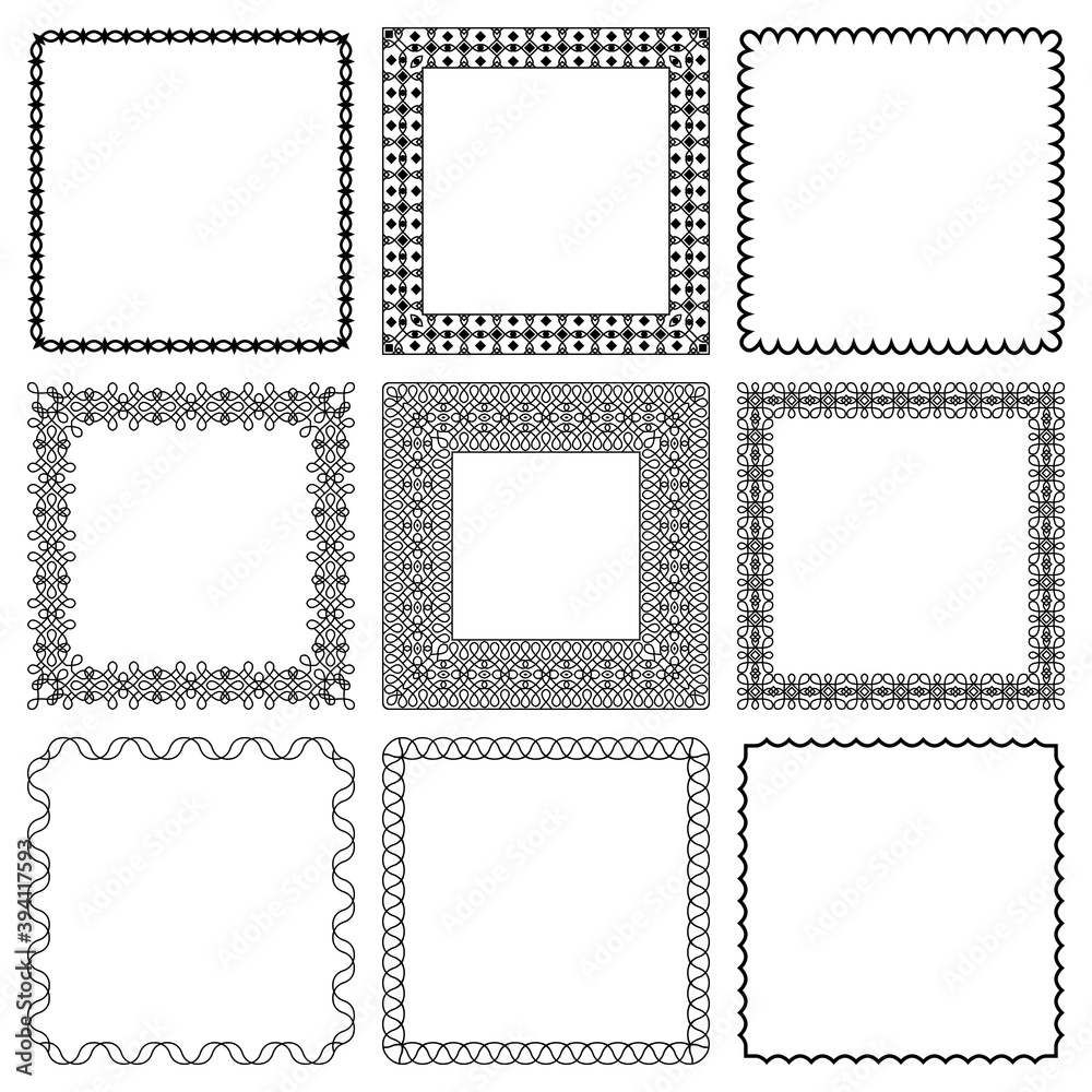 Vector set of square beautiful frames from braided lines Stock Vector ...
