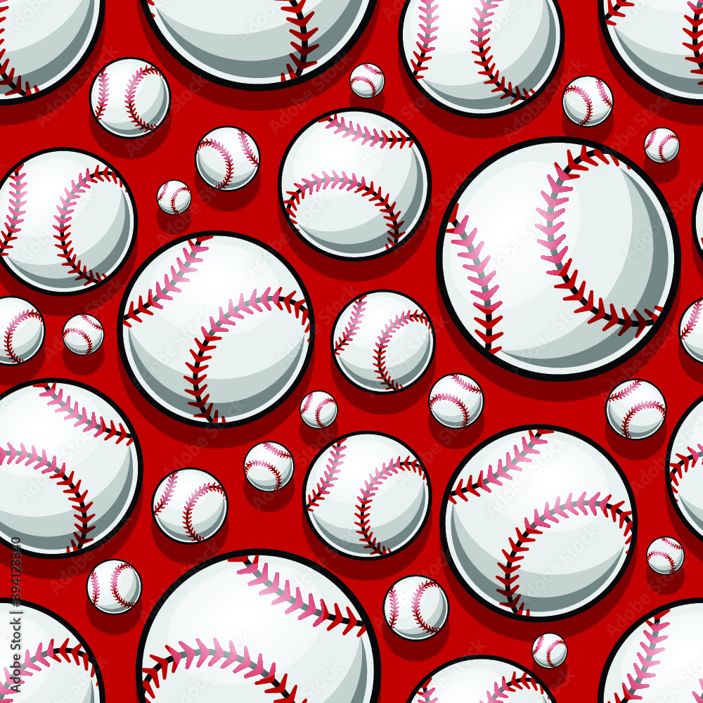 Seamless pattern with baseball softball ball graphics. Vector ...
