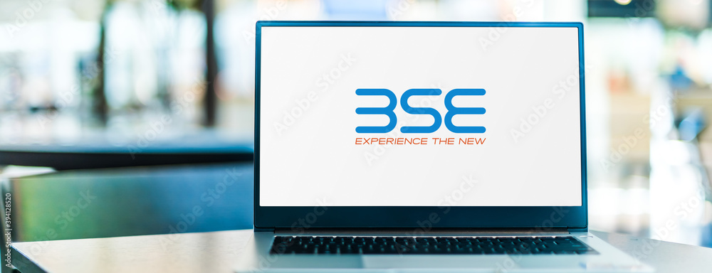 Laptop computer displaying logo of BSE Stock Photo | Adobe Stock