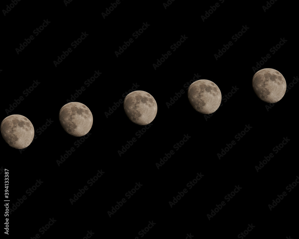 The movement of the moon in the night sky through earths orbit Stock ...