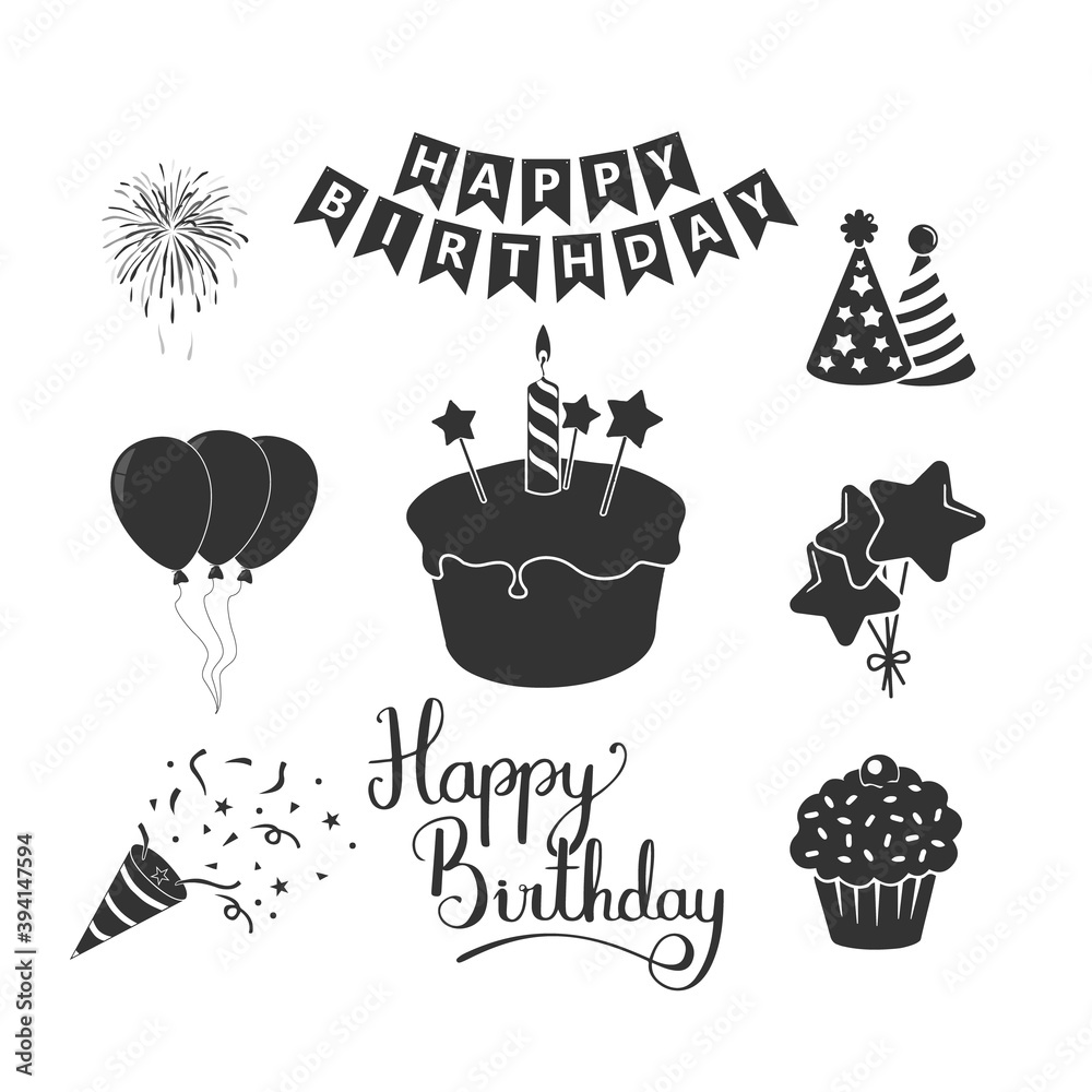 Happy Birthday icon. Vector illustration. Stock Vector | Adobe Stock